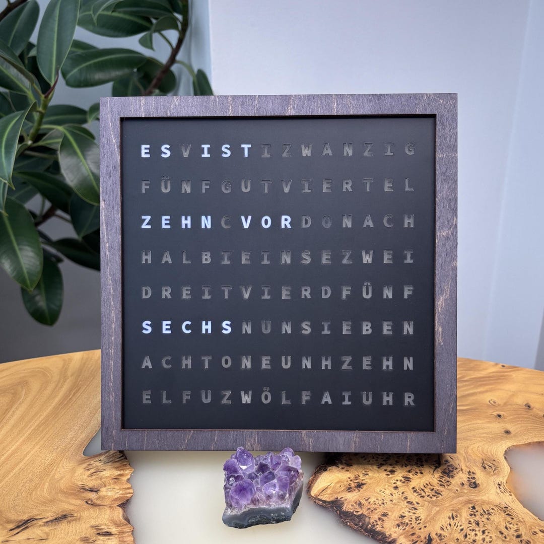 Word Clock in German, LED Wooden Wordclock for Desk, LED Text Display Word Clock, Wooden ...