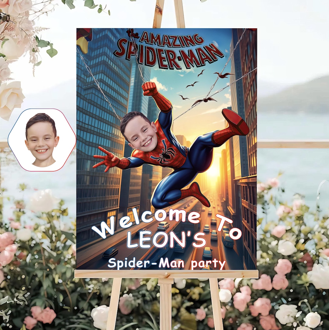 Spider-man Welcome Sign With Photo, Spider-man Welcome Party, Spider ...