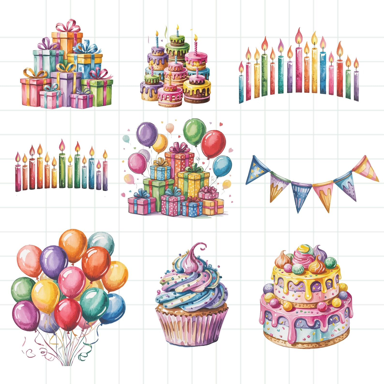 Watercolor Happy Birthday Clipart Set, Birthday Party Transparent PNG ...