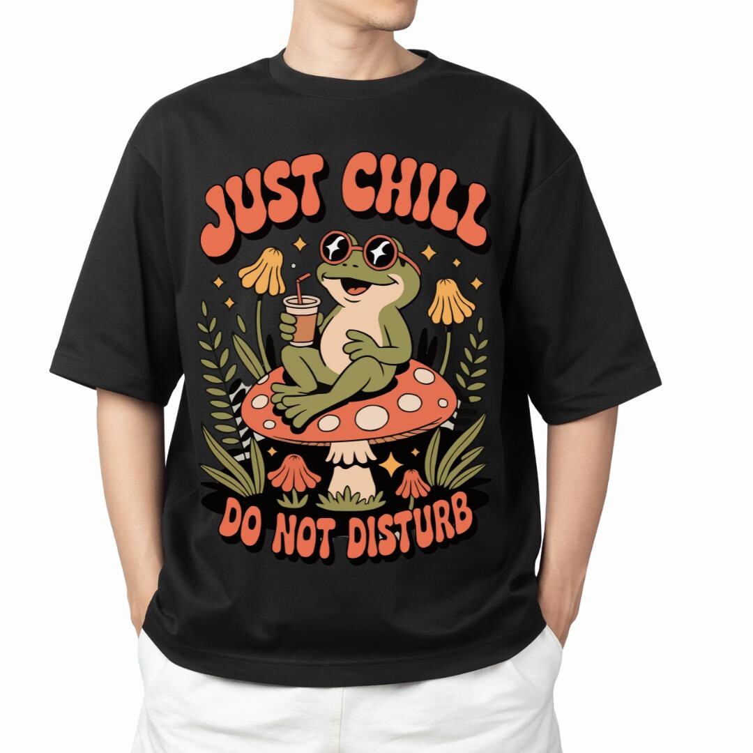 Retro Groovy Frog on Mushroom PNG – "just Chill Do Not Disturb" 70s ...