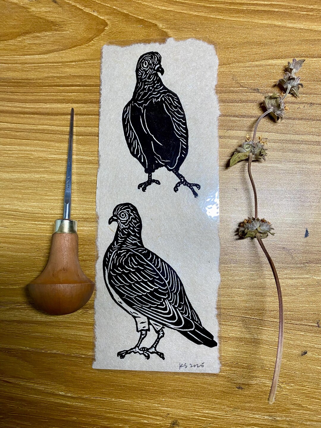 Judgmental Pigeons Linocut Bookmark Laminated Bird Lover - Etsy