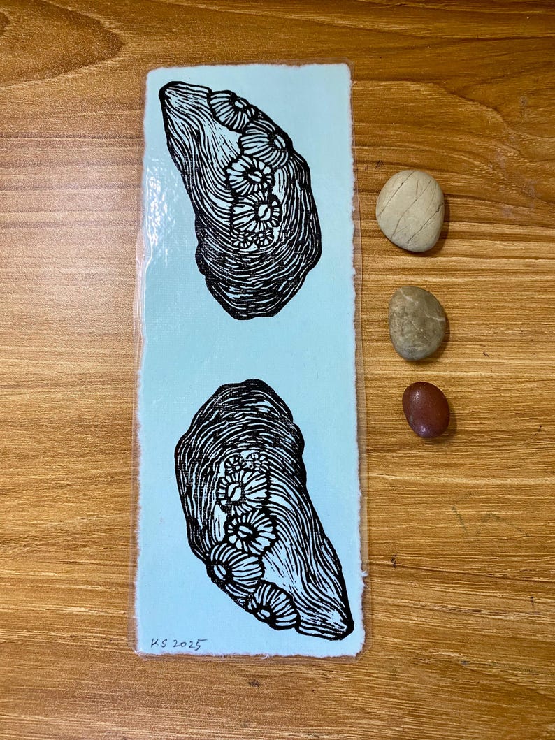 Mussel With Barnacles Lino Cut Print Bookmark Laminated Mini Prints ...