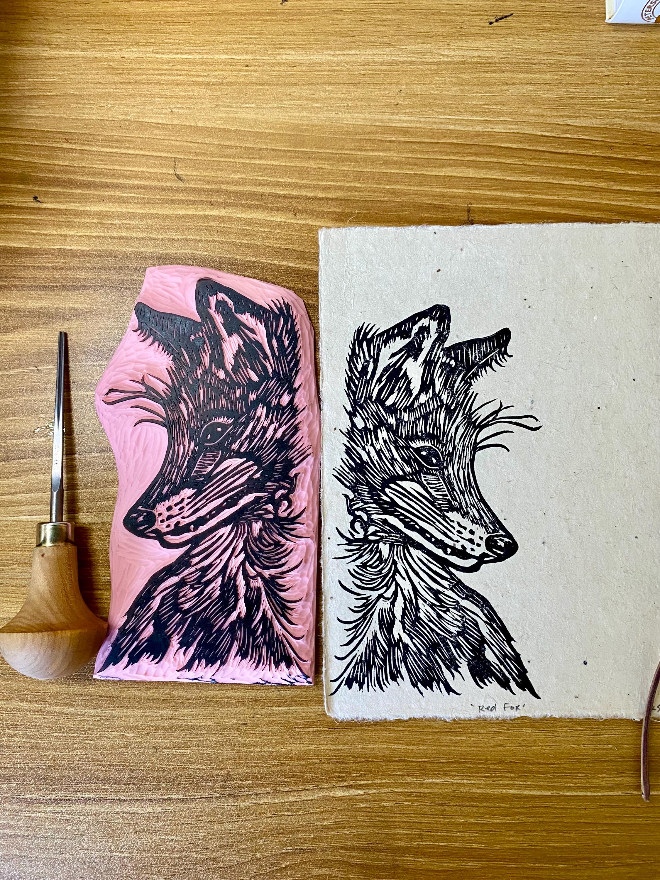 Red Fox Lino Cut Print Relief Print Mammal Wild Life Art Original - Etsy