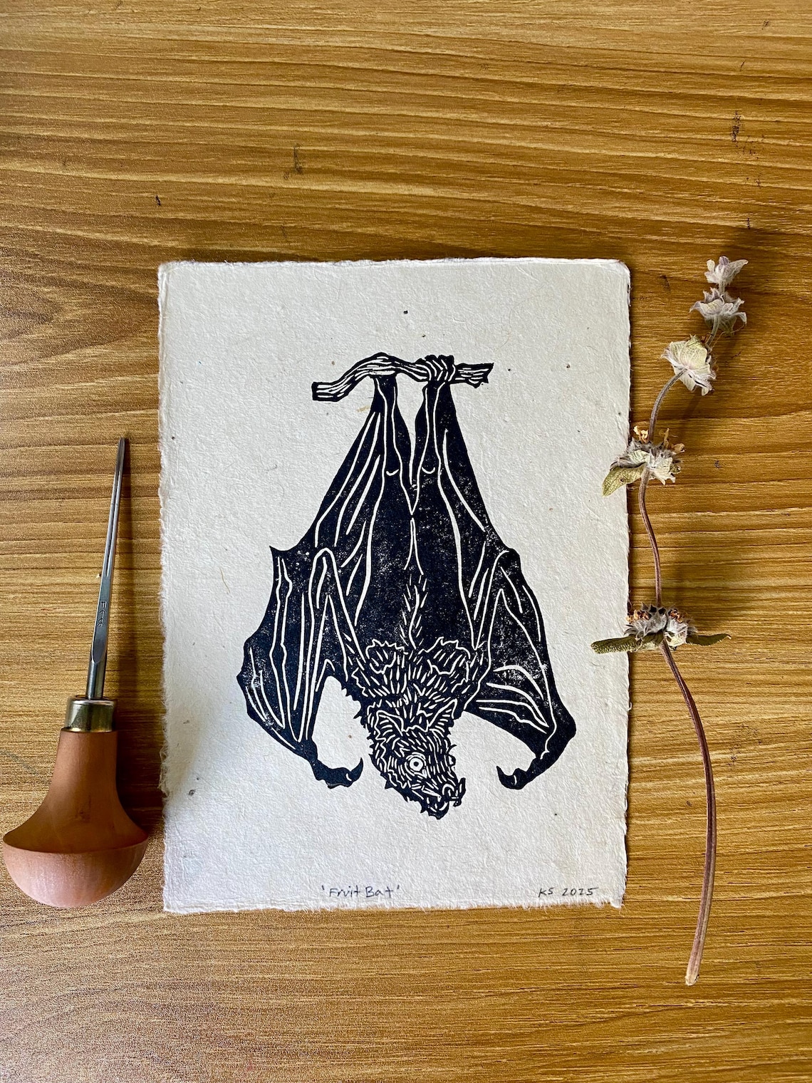 Fruit Bat Hanging Mammal Lino Cut Print Relief Print - Etsy