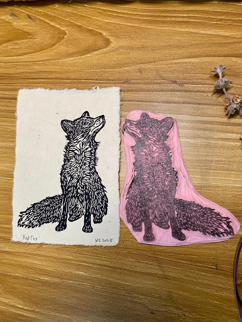 Curious Red Fox Mini Lino Cut Print Relief Block Print Wildlife - Etsy