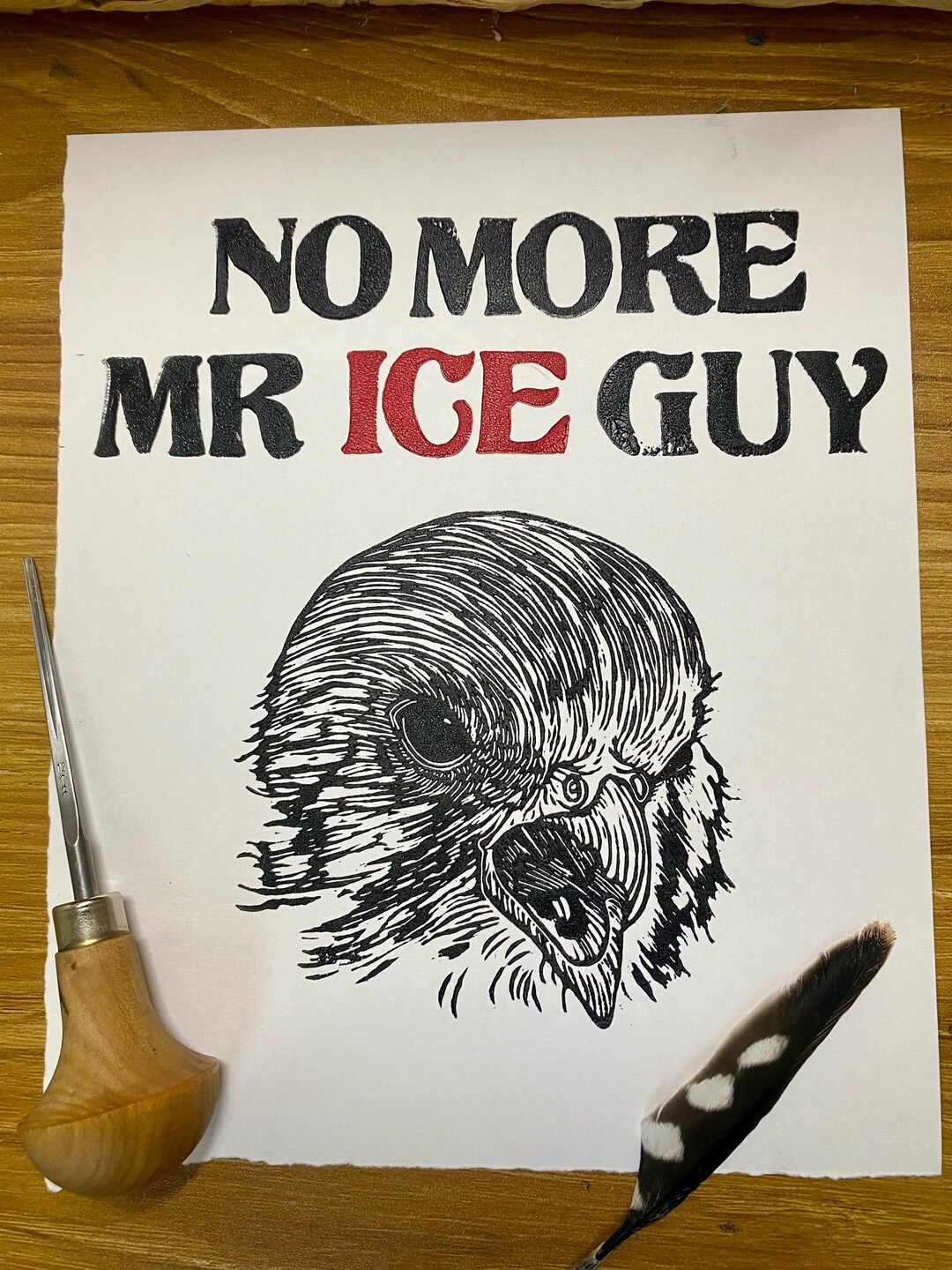 No More Mr ICE Guy Kestrel Linocut Print - Etsy