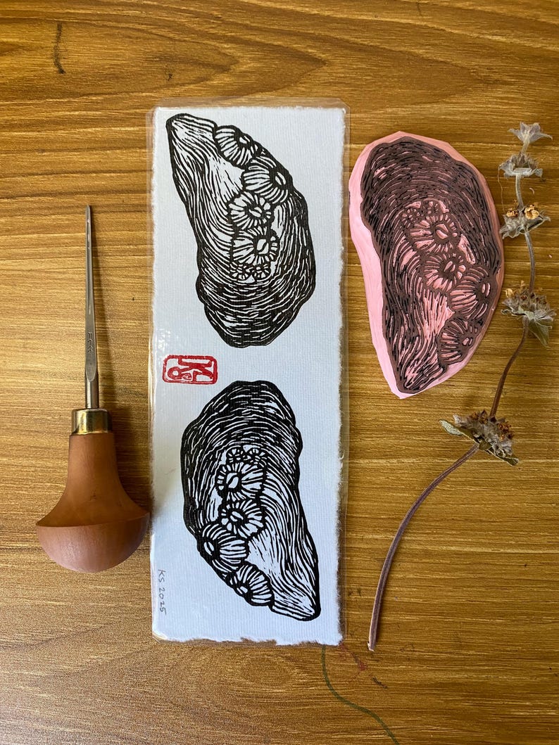 Mussel With Barnacles Lino Cut Print Bookmark Laminated Mini Prints ...