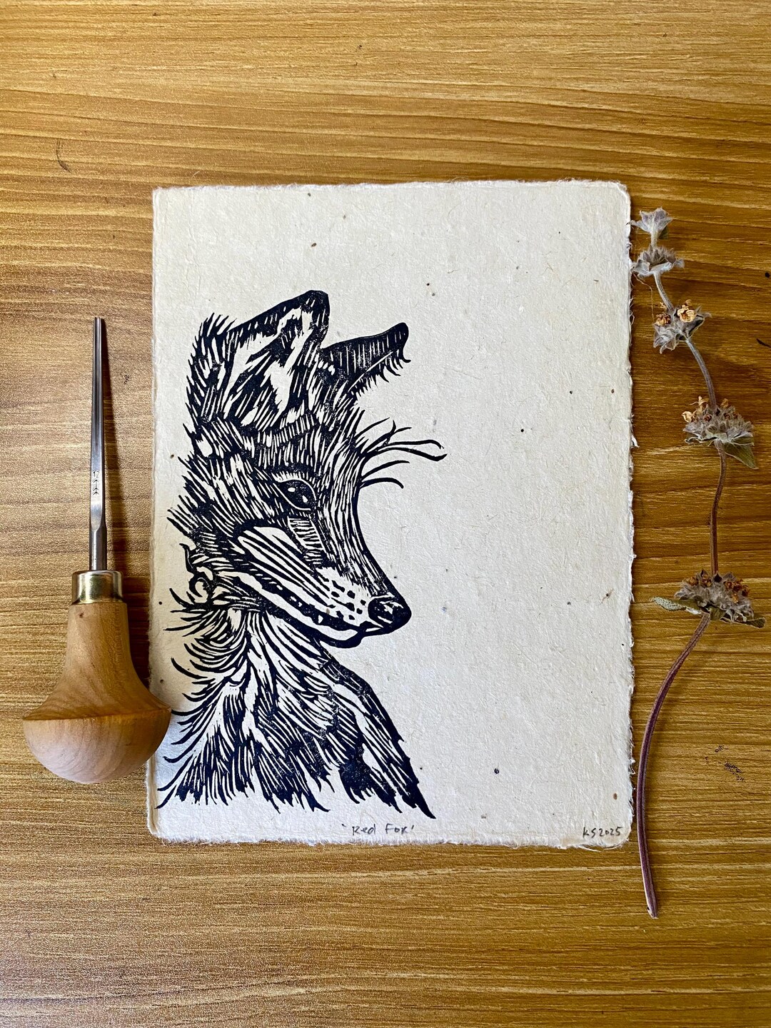 Red Fox Lino Cut Print Relief Print Mammal Wild Life Art Original - Etsy