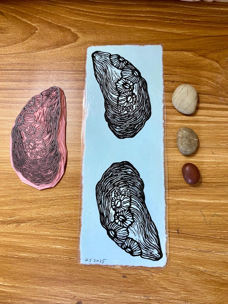 Mussel With Barnacles Lino Cut Print Bookmark Laminated Mini Prints ...