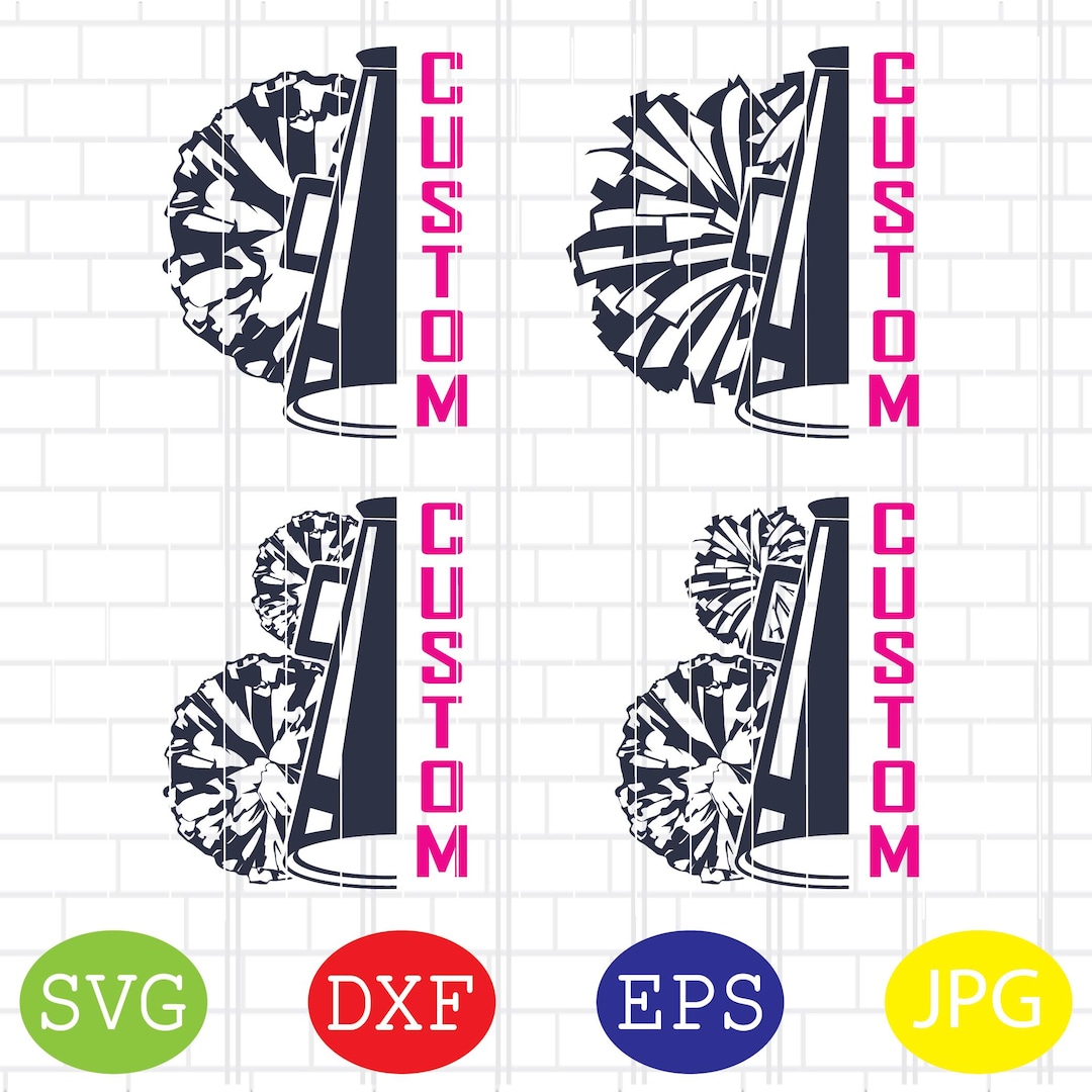 Half Cheer Megaphone With Pom Pom Svg, Cheer Pom Poms Cut Files ...