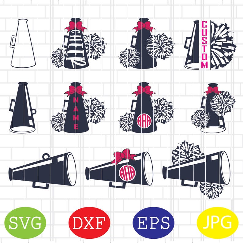 Cheerleader Pom and Megaphone Svg, Cheer Pom Poms Cut Files, Sport Svg ...