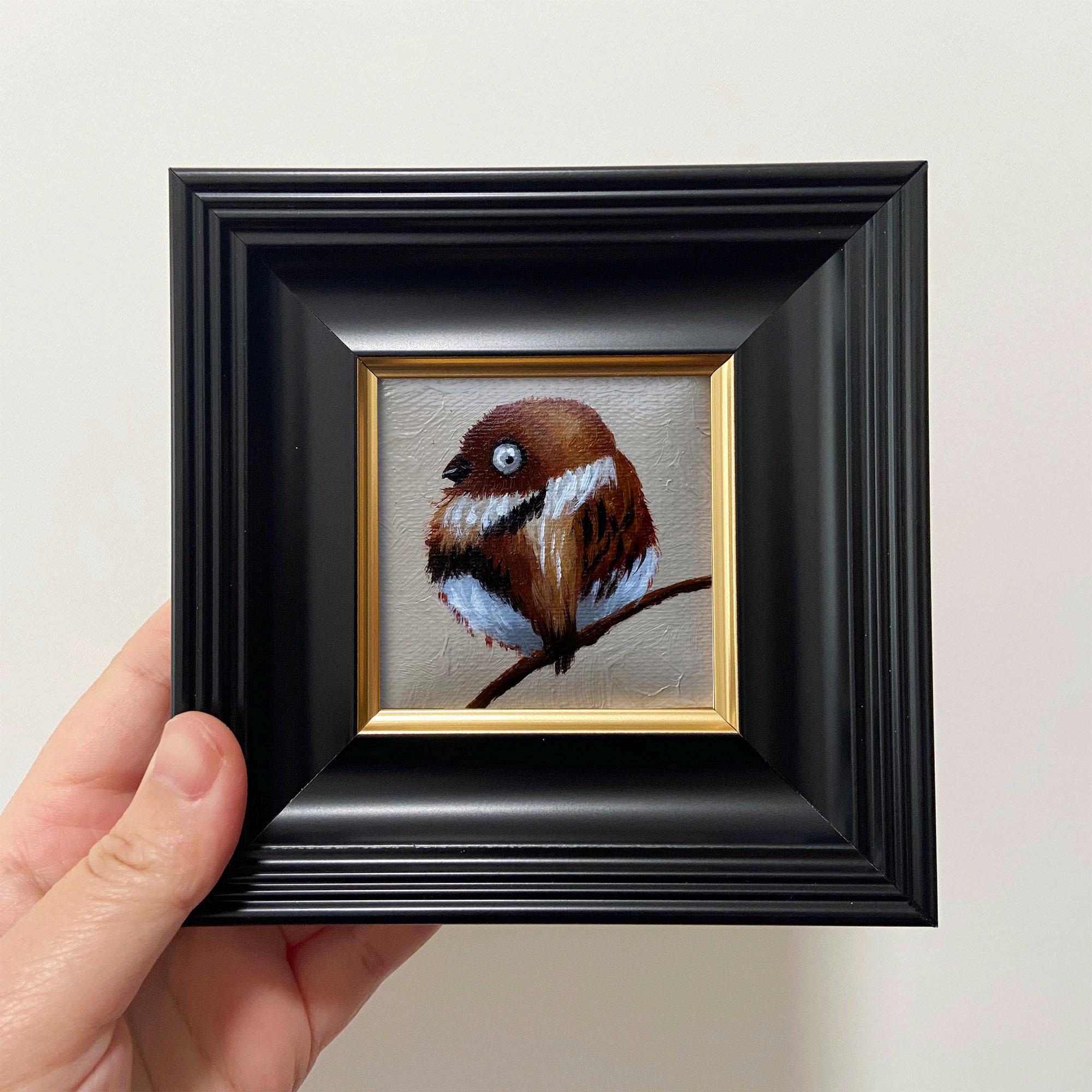 Small Bird Art: Framed Miniature Oil Painting, Desk Decor (4x4 Inch ...
