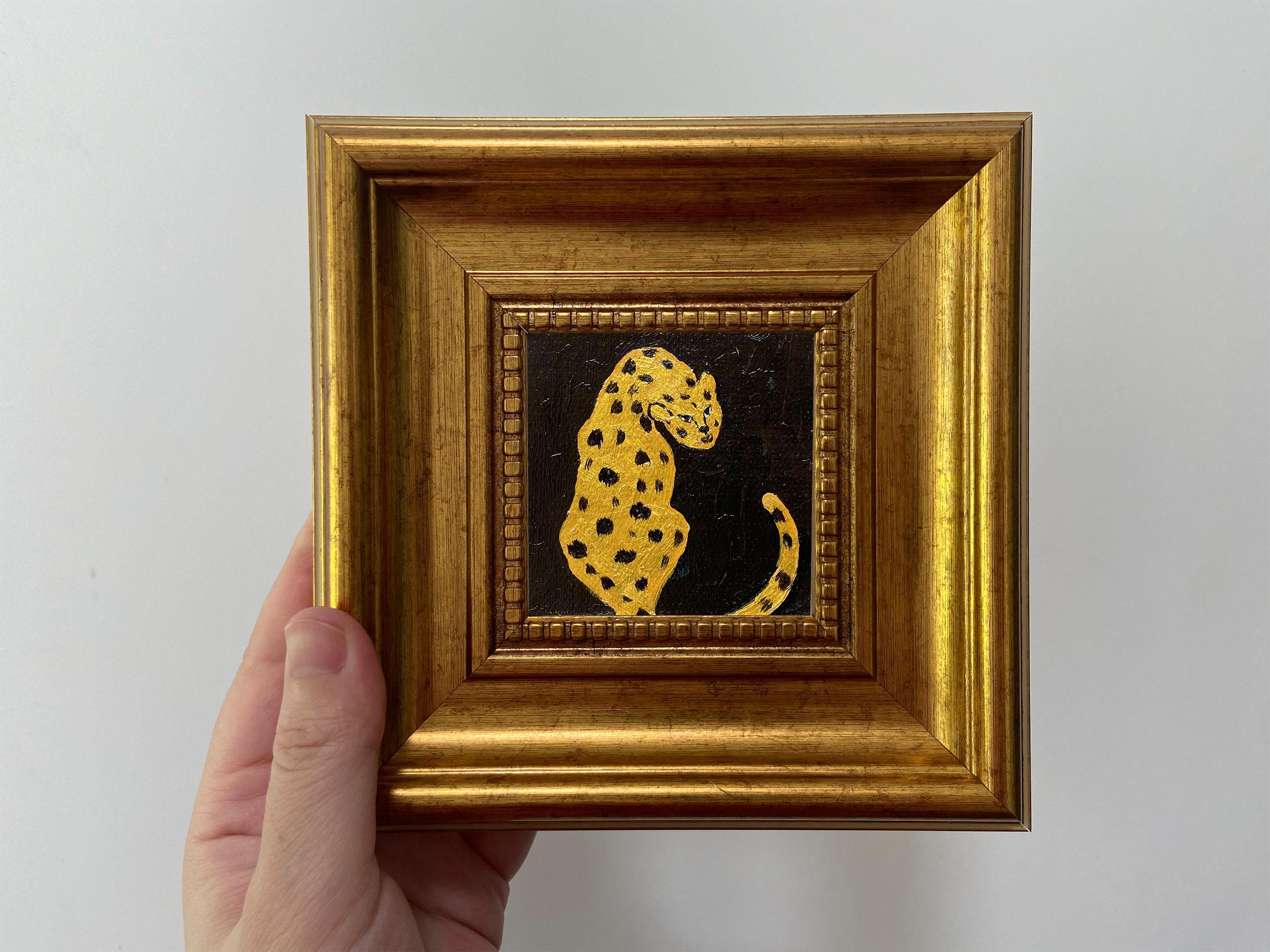 Miniature Golden Leopard Oil Painting: Framed Wildlife Art, 4x4" - Etsy