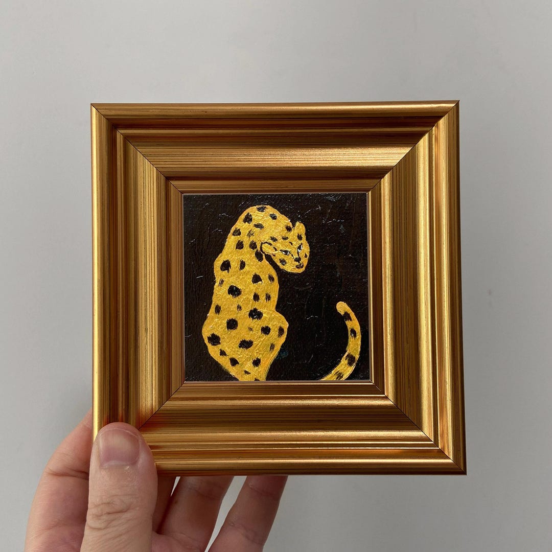 Miniature Golden Leopard Oil Painting: Framed Wildlife Art, 4x4" - Etsy