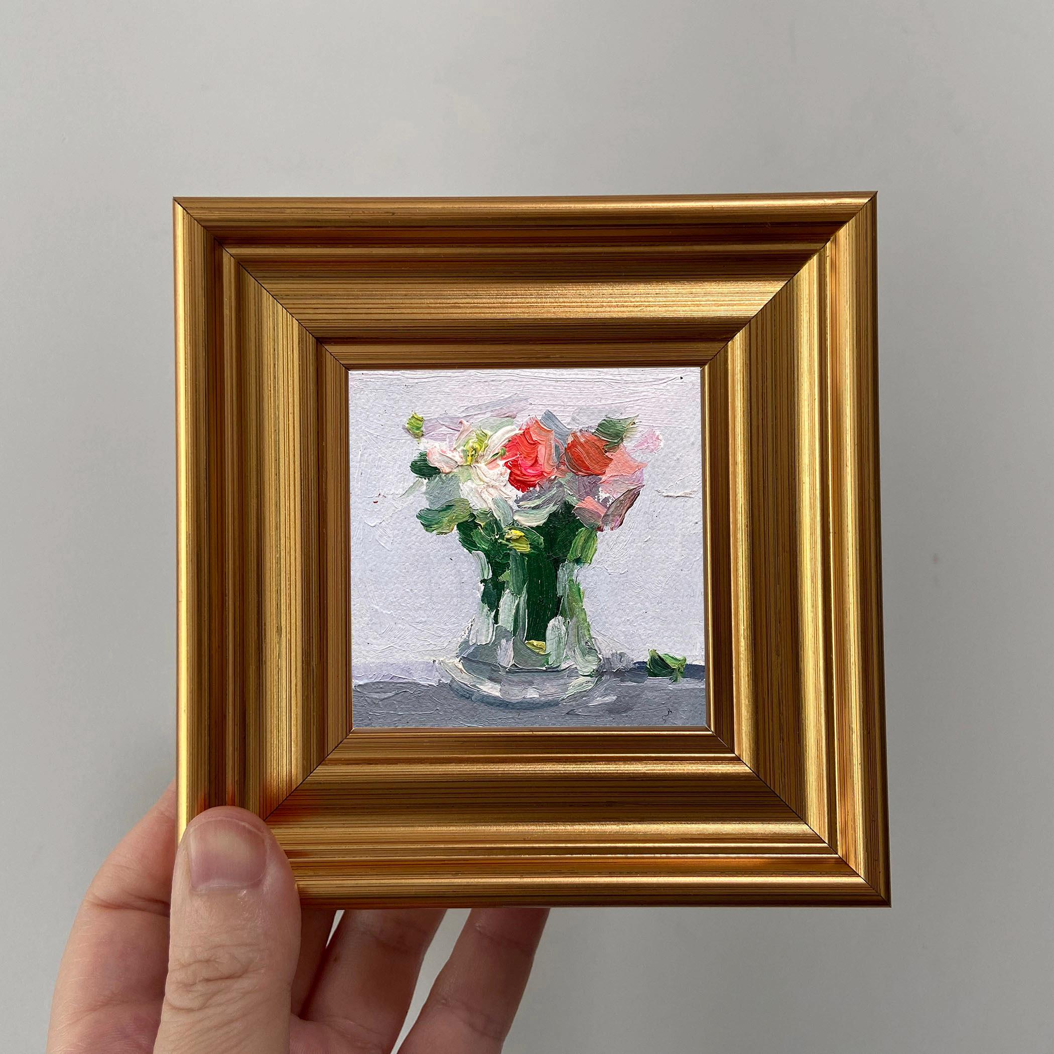 Miniature Floral Oil Painting: Framed 3x3" Hand-painted Canvas Art ...