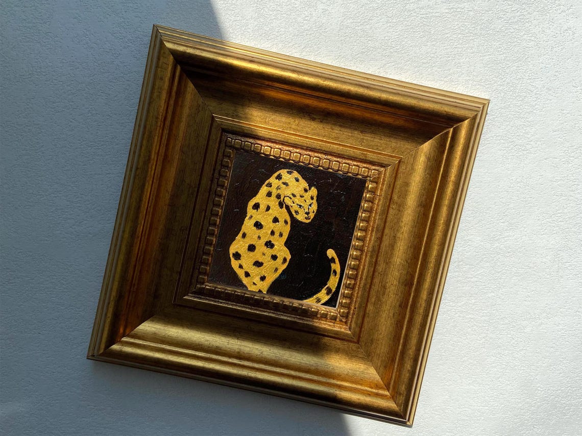 Miniature Golden Leopard Oil Painting: Framed Wildlife Art, 4x4" - Etsy