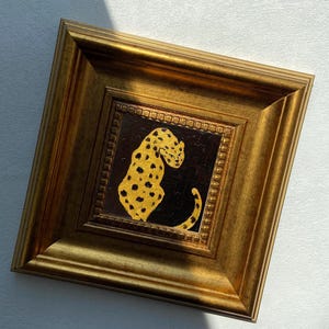 Miniature Golden Leopard Oil Painting: Framed Wildlife Art, 4x4" - Etsy