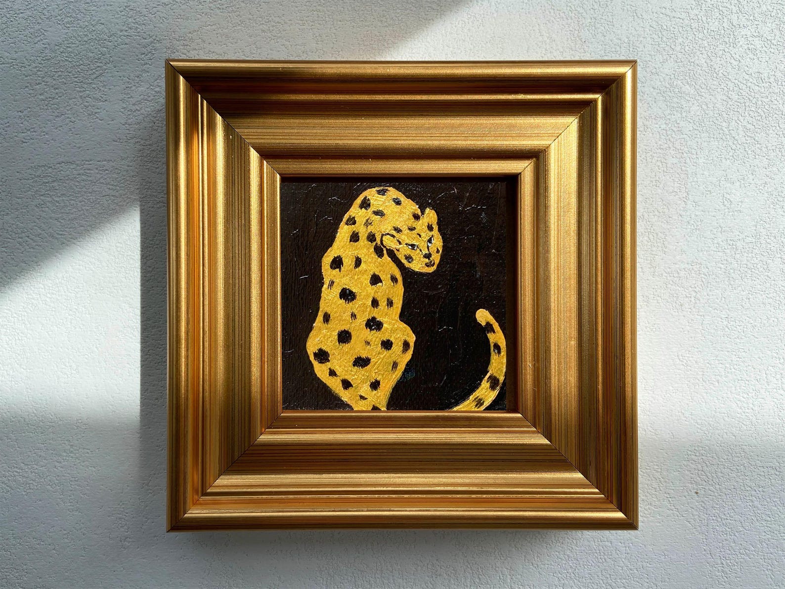 Miniature Golden Leopard Oil Painting: Framed Wildlife Art, 4x4" - Etsy