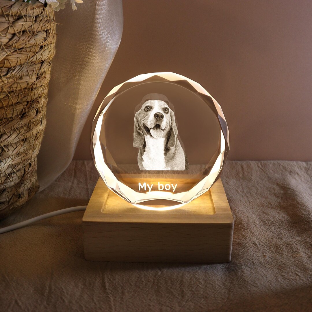 Personalized Round 3D Crystal Photo Portrait LED, Custom Round Crystal ...