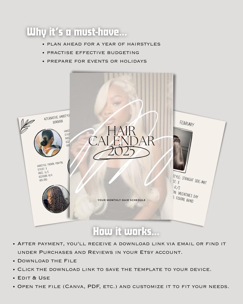 2025 Hairstyle Calendar | Digital Calendar | Interactive Hairstyle ...