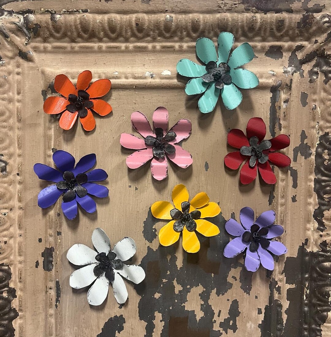 Rustic Metal Flower Magnet / Metal Flower Magnet / Handmade Flower ...