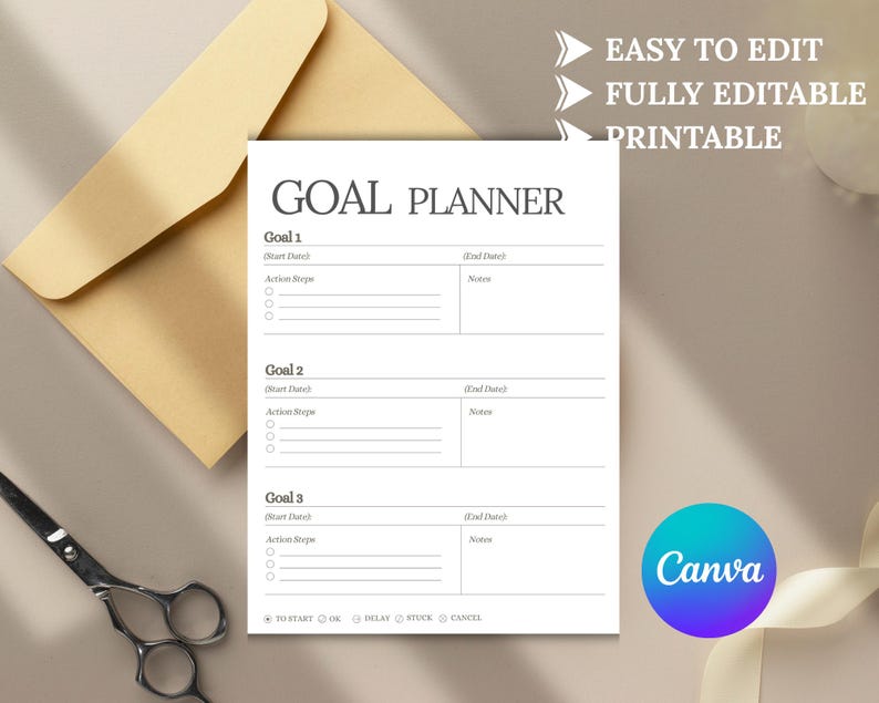 Editable Goals Planner Template – Printable Goal Setting PDF – Personal ...
