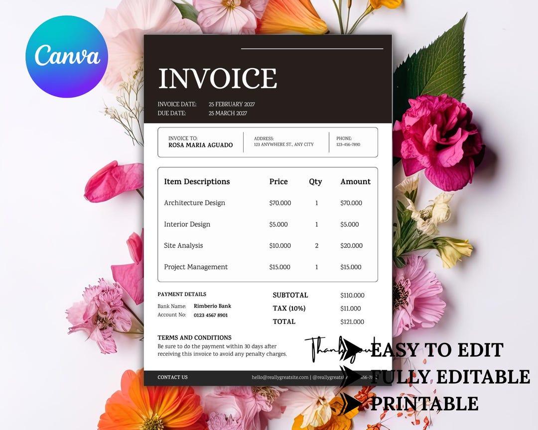 Black Rounded Architecture Invoice Template – Modern Studio Billing ...
