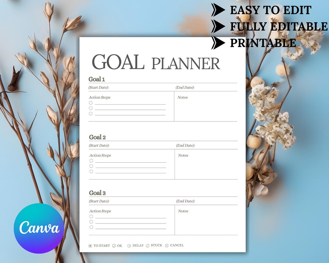 Editable Goals Planner Template – Printable Goal Setting PDF – Personal ...