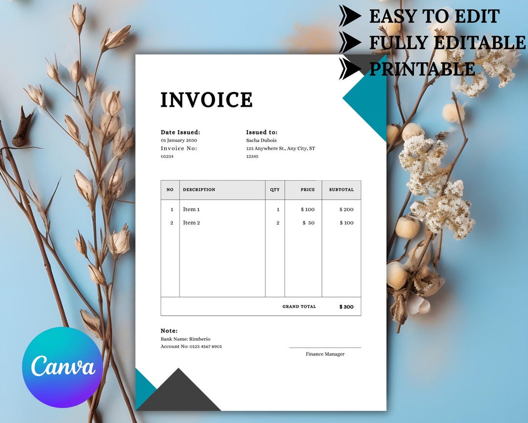 Pink and Teal Minimalist Invoice Template – Modern Editable Billing ...