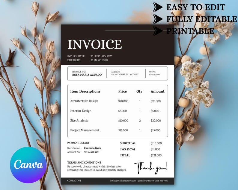 Black Rounded Architecture Invoice Template – Modern Studio Billing ...