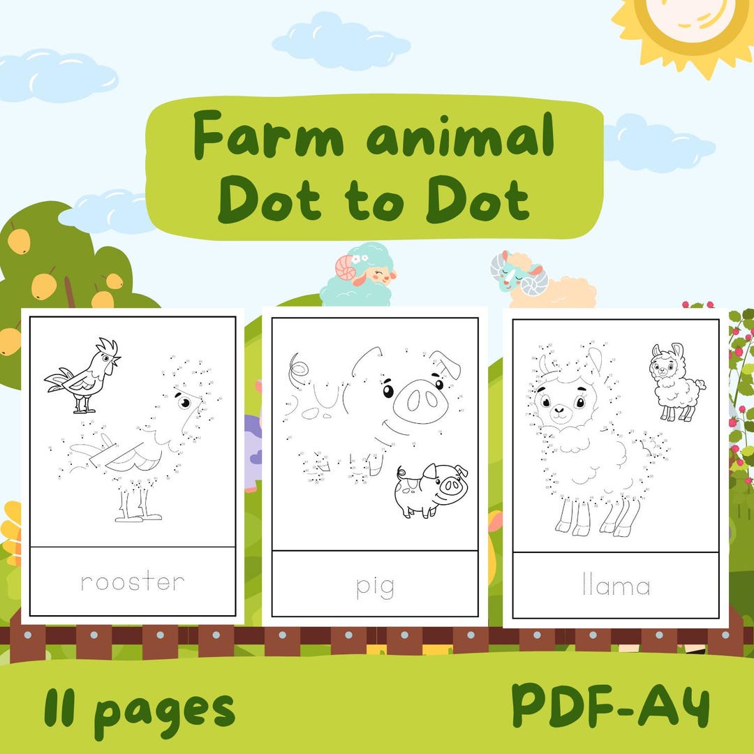 Dot-to-dot Worksheet Farm Animals Connect the Dots Book Pages Kids ...