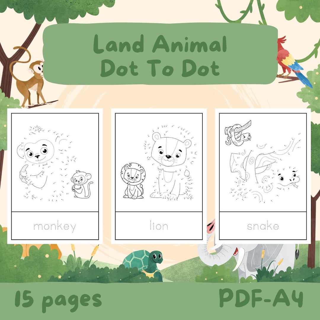 Dot-to-dot Worksheet Land Animals Connect the Dots Book Pages Kids ...