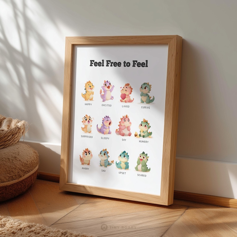Dinosaur Emotion Chart Poster: Montessori Preschool Wall Art (digital ...