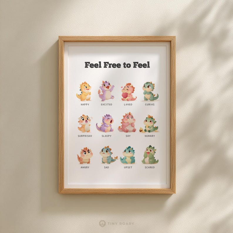 Dinosaur Emotion Chart Poster: Montessori Preschool Wall Art (digital ...