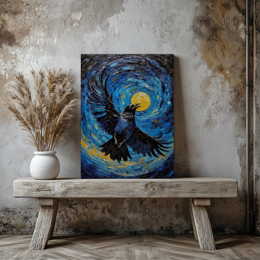 Raven Wall Art Printable – Starry Night Crow Digital Download ...