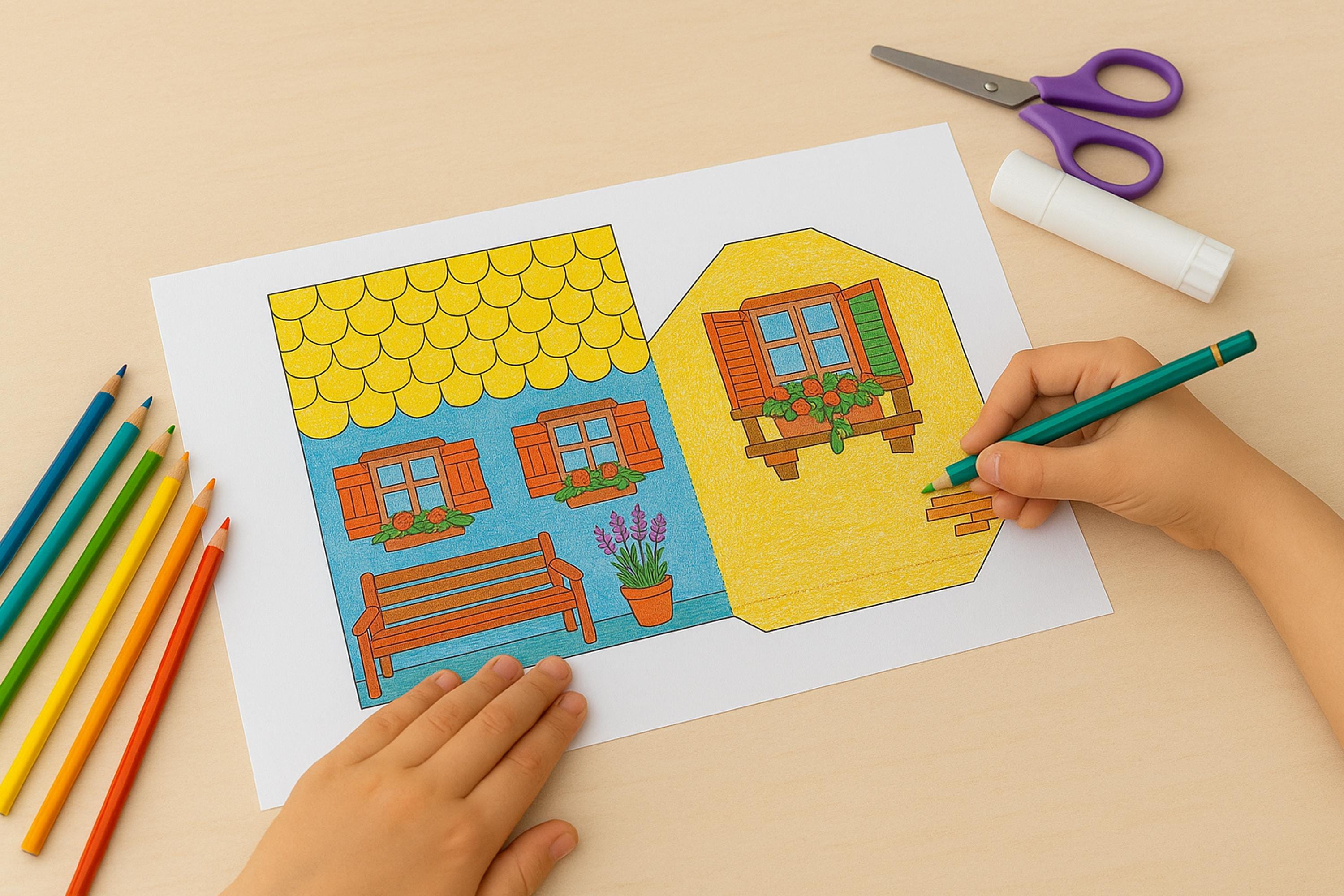 Printable 3D Coloring Pages House for Kids – DIY for Children – Instant ...