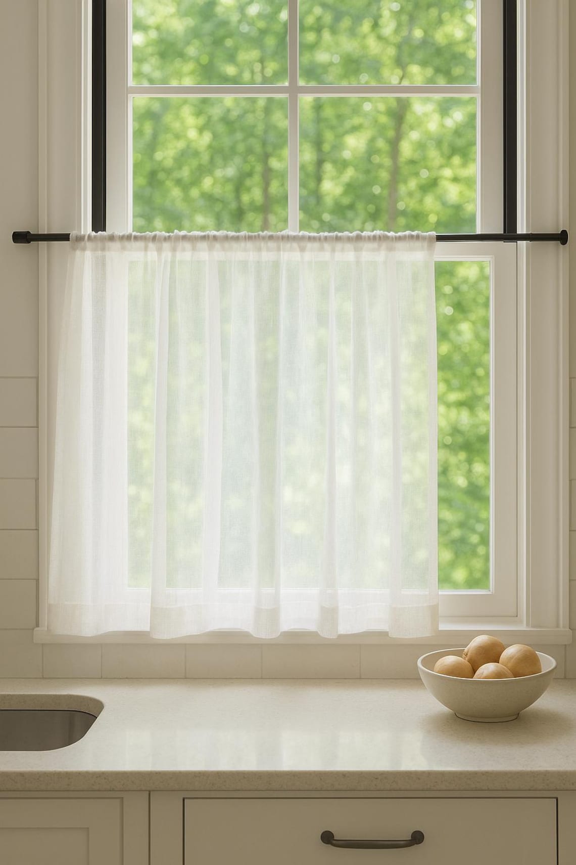Linen Sheer Cafe Curtains | Farmhouse & Country Kitchen Window ...