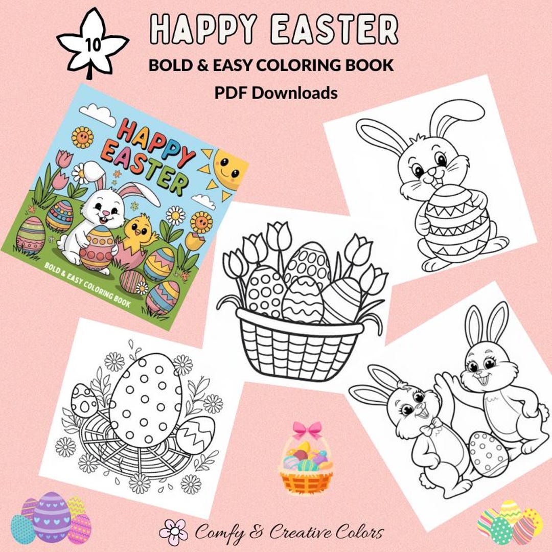 Happy Easter - Bold & Easy Coloring Pages | Set One 10 Pages | Instant ...