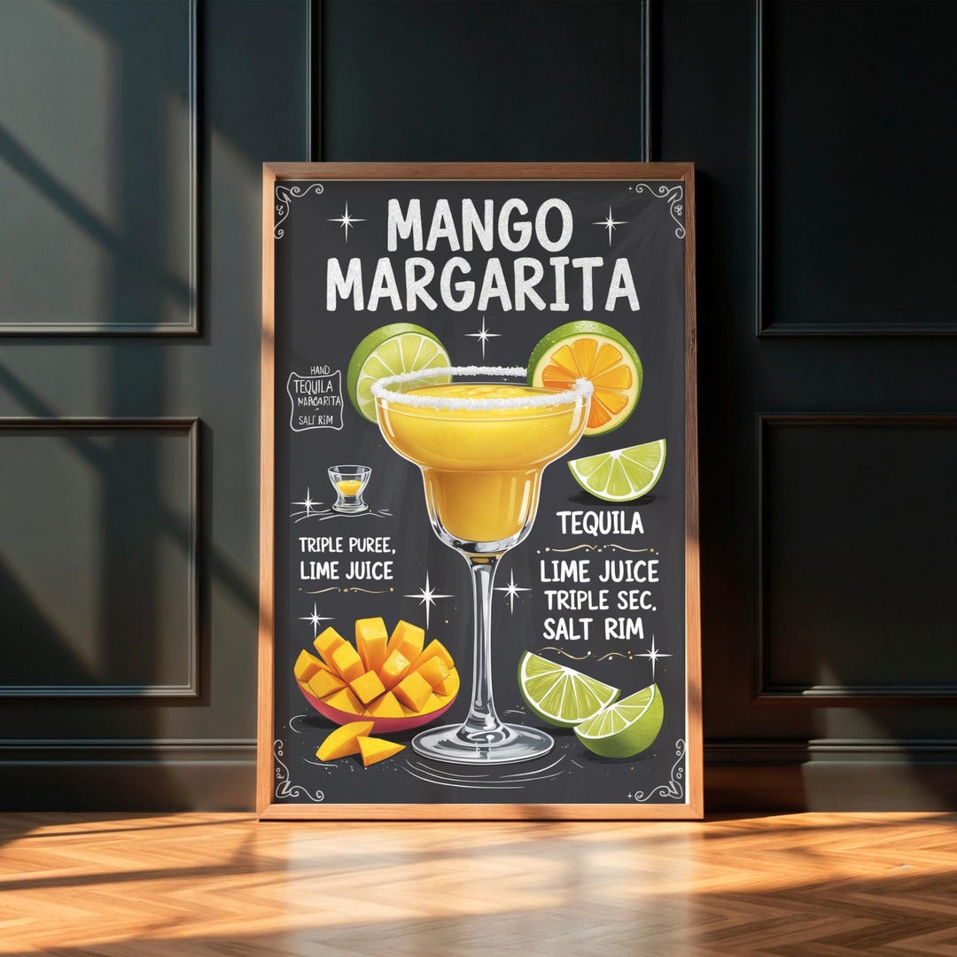 Mango Margarita Recipe Wall Art – Chalkboard Cocktail Poster for ...