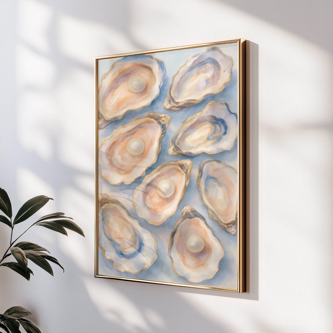 Watercolor Oyster Shell Print: Coastal Kitchen Art (digital Download ...