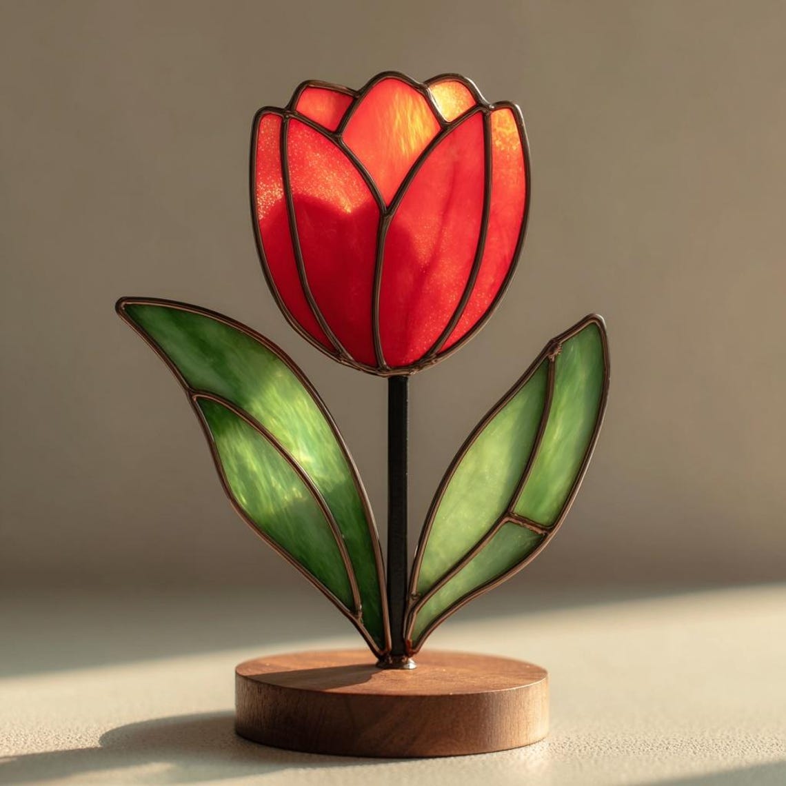 REAL Stained Glass Red Tulip Table Decor, Handcrafted ACRYLIC Floral ...