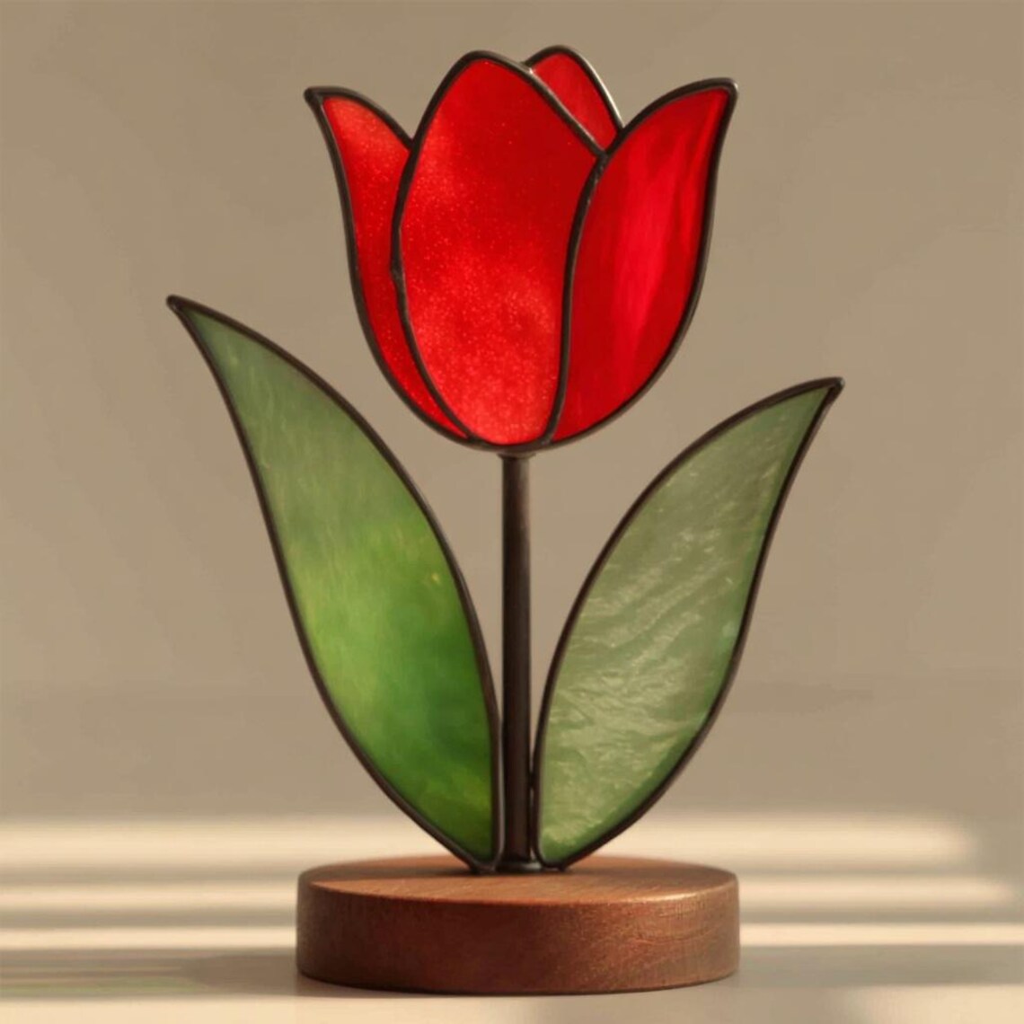 REAL Stained Glass Red Tulip Table Decor, Handcrafted ACRYLIC Floral ...