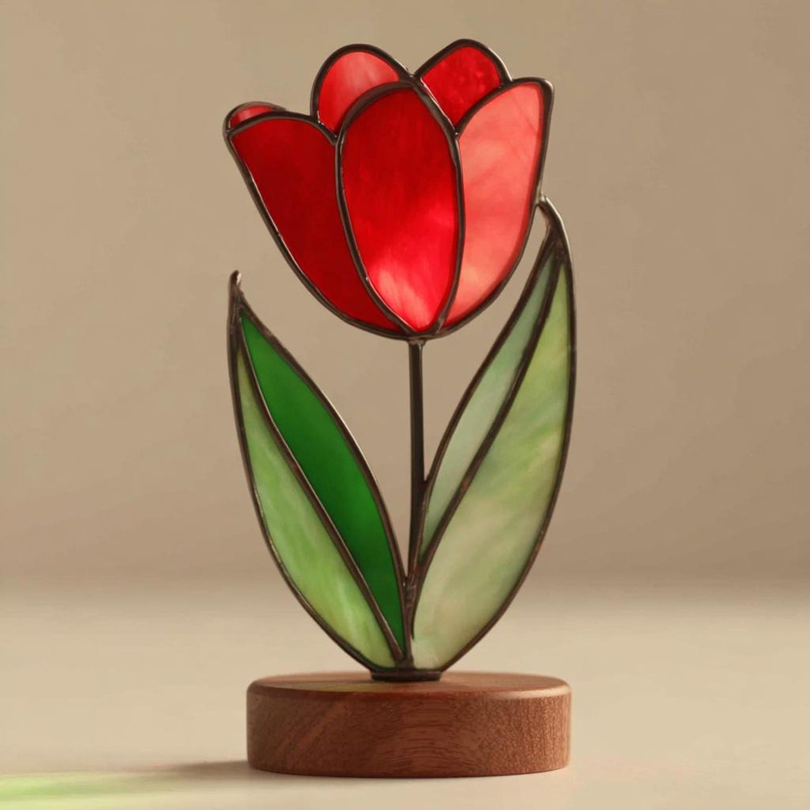 REAL Stained Glass Red Tulip Table Decor, Handcrafted ACRYLIC Floral ...