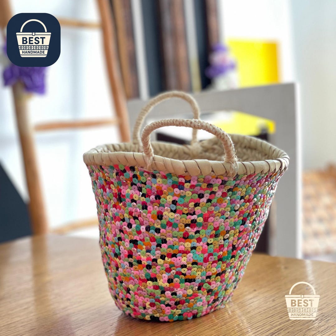Moroccan Sequin Straw Basket: Kids Decor, Eco-friendly Purse - Etsy