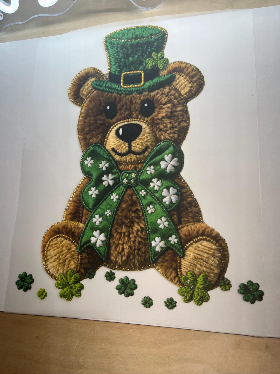 St Patrick Teddy Bear PNG | Shamrock Bear | Embroidered Patch Style ...