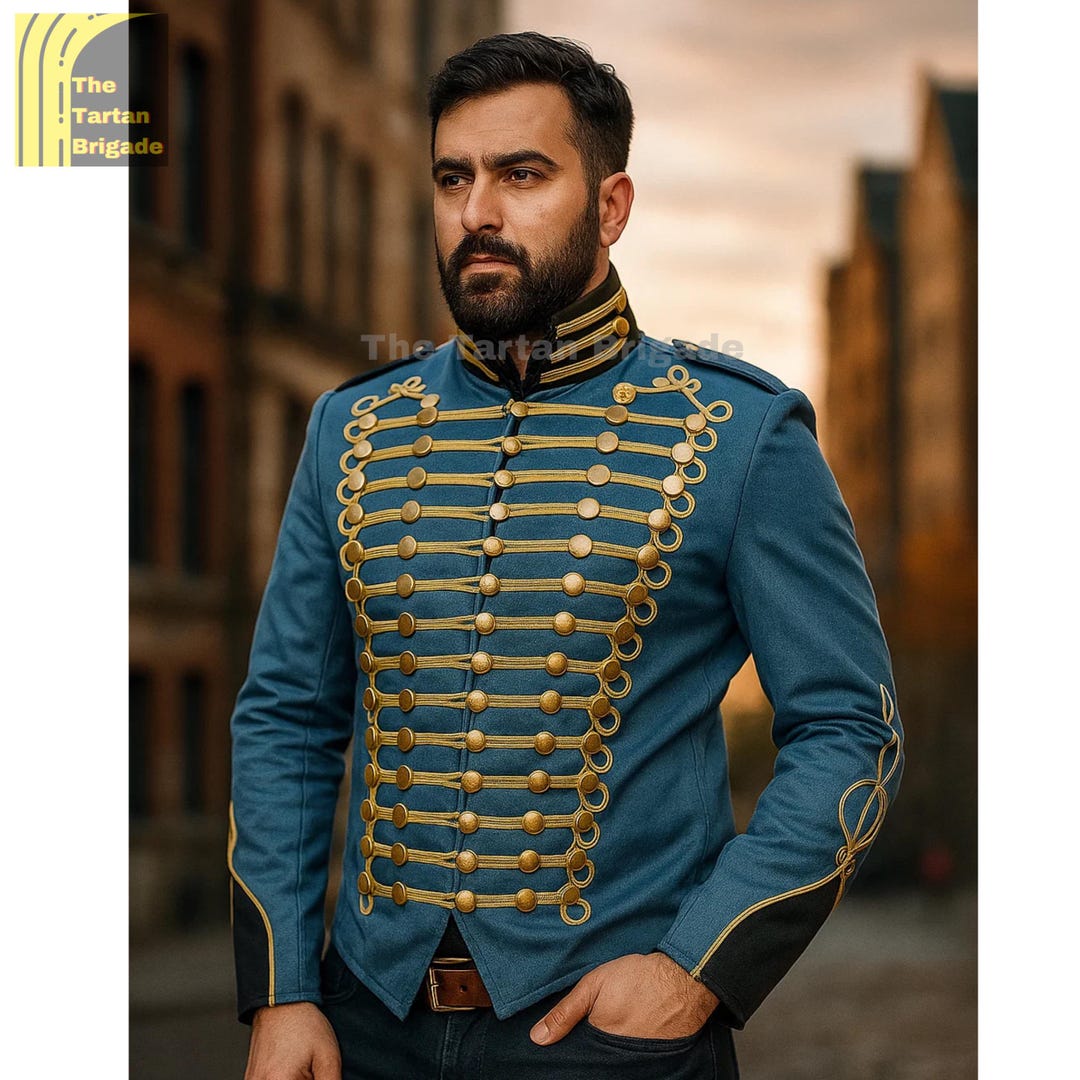 Mens Blue Hussar Military Jacket, Custom Fit Uniform, Men's Blue Hussar ...