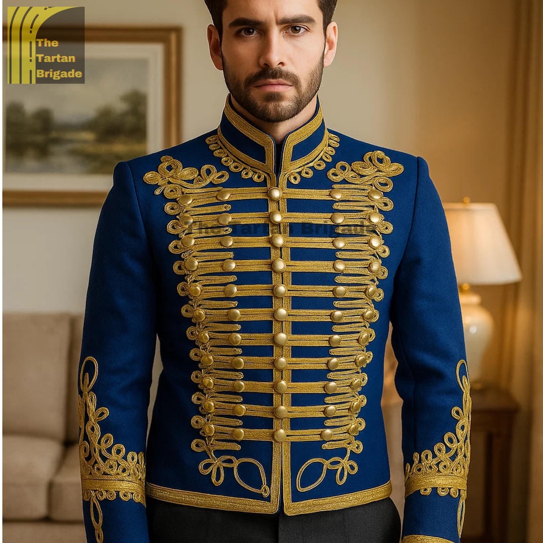 Men’s Blue Napoleon Hussar Military Jacket, Custom Fit Jacket, Men's ...