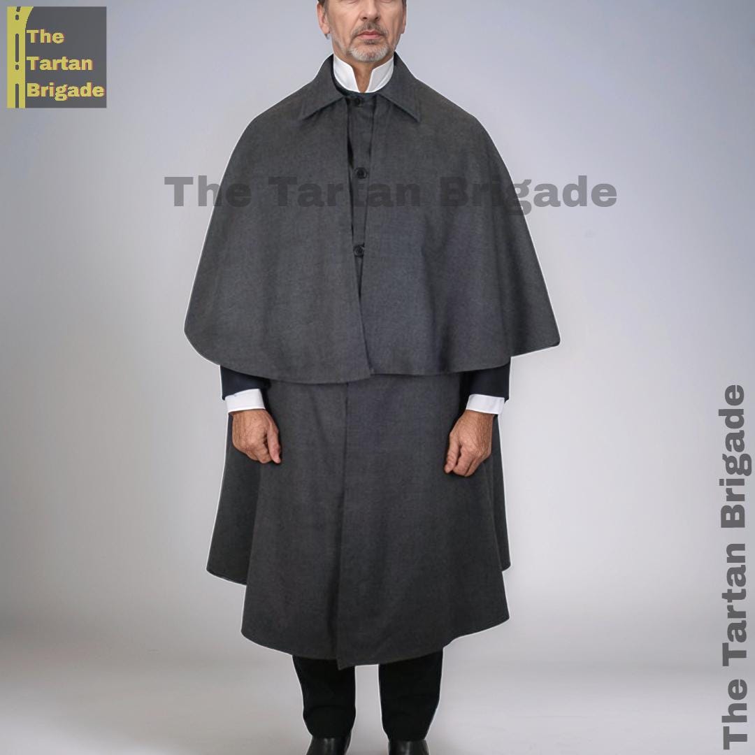 Men's Long Grey Inverness Cape Coat | Men's Cloak | Classic Cape ...