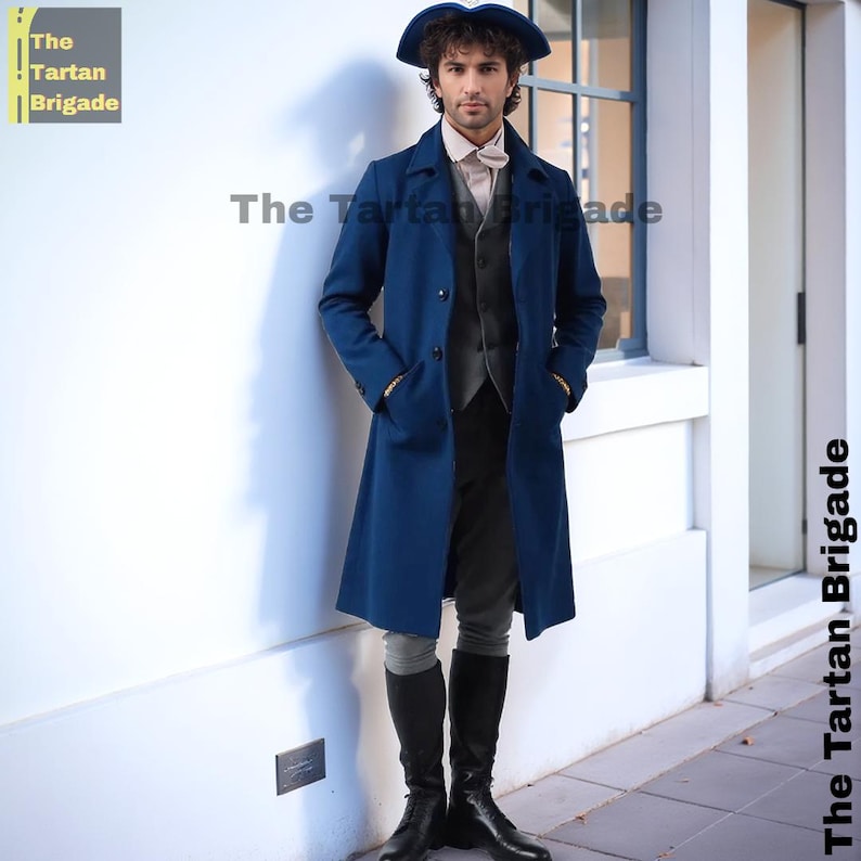 Men's New Georgian Suit Regency Blue Wool Tailcoat – Wool Long Jacket ...