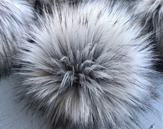Faux Fur Pom Poms Luxury Silver Fox With Black Tips 4” and 5" Ready to ...